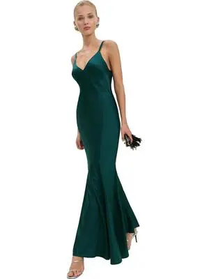 REFORMATION Tyler Satin Dress - Forest
