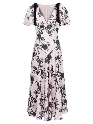 SELF-PORTRAIT Floral Bow-detailed Satin Midi Dress - Pink
