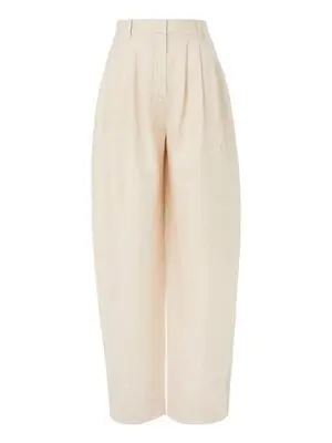 Posse Lucille Pinstripe Linen Barrel-leg Pants - Beige