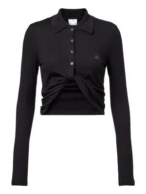COURREGES Courrèges Cropped Cotton Polo Shirt - Black