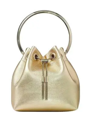JIMMY CHOO Metallic-Finish Bucket Bag Gold