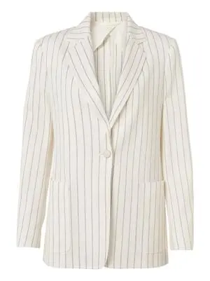 Max Mara Jadi Striped Cotton And Linen Blazer - Neutrals