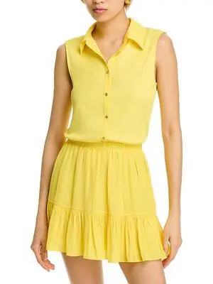 Ramy Brook Odette Mixed Media Dress Lemon Drop