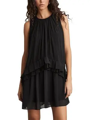 REISS Luni Sleeveless Ruffled Dress - Black