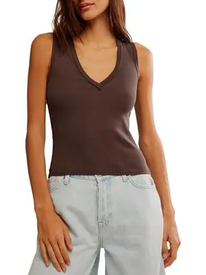 Free People Neria Rib Tank - Double Espresso
