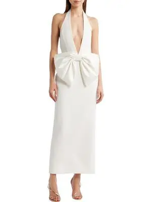 SONYA MODA Annique Bow Plunge Cocktail Dress - White