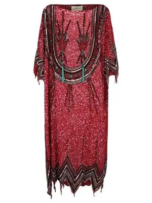 Gucci Beaded And Crystal Embellished Dress - Red