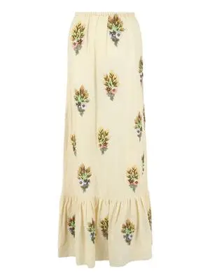 GUCCI Embroidered Linen Tiered Skirt