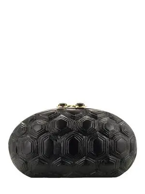SILVIA FURMANOVICH Turtle Shell Wooden Oval Clutch - Black