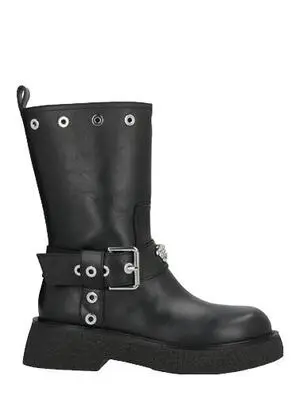 Versace Ankle Boots In Leather With Buckle And Logo - Black