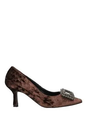 OVYE OVYÉ Blue Velvet Crystal Embellished Pointed Toe Pumps Brown
