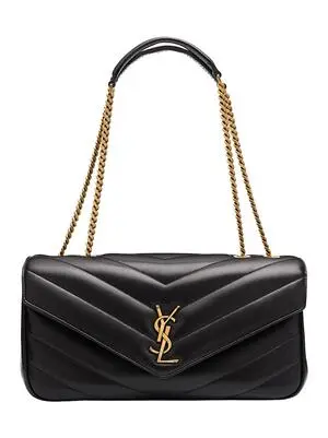 Saint Laurent Loulou Medium YSL Chain Shoulder Bag In Quilted Leather Noir