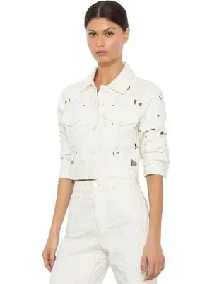 Alice + Olivia Alice + Olivia Chloe Eyelet Denim Jacket White