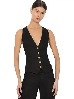 Alice + Olivia Alice + Olivia Mazie Linen Blend Vest Black