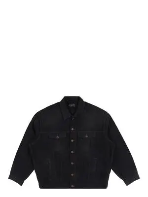 Balenciaga Embroidered Logo Denim Jacket - Black