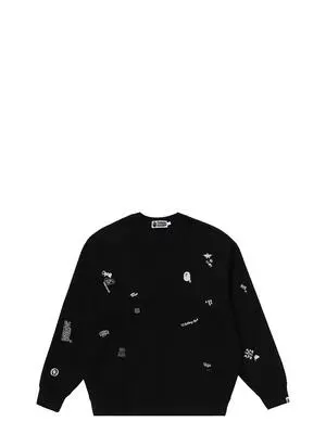 A BATHING APE Multi Logo Relaxed Fit Crewneck Sweatshirt - Black