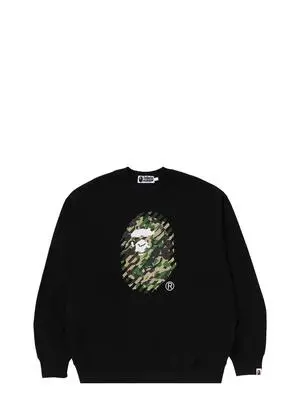 A BATHING APE Abc Camo Ape Head Relaxed Fit Crewneck Sweatshirt - Black