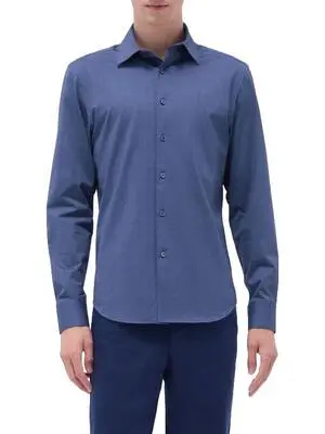 Bugatchi Jimmy Ooohcotton® Herringbone Button-up Shirt - Navy