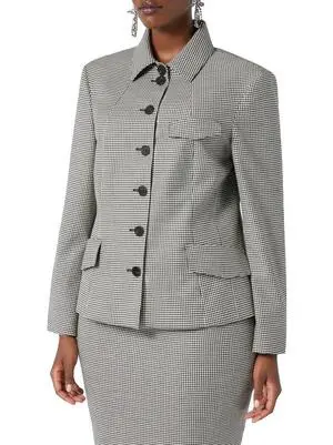 Marina Rinaldi Houndstooth Virgin Wool Twill Jacket - Black/ White