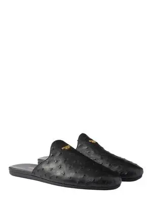 Prada Ostrich Leather Mules - Black