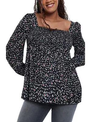 Motherhood Maternity Smocked Babydoll Top - Black Ditsy