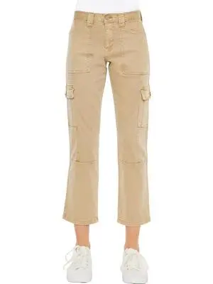 OFFICIAL KANCAN USA Kancan Lavinia High Rise Slim Straight Leg Cargo Pants - Beige