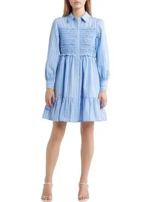 Eliza J Smock Bodice Striped Shirtdress - Blue