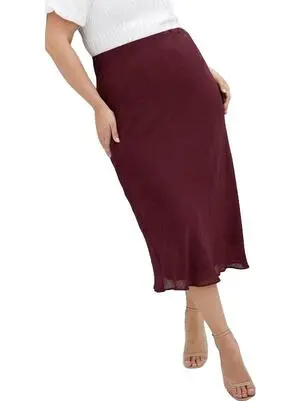 City Chic City Chic Kyra Crinkled Midi Skirt Dark Cherry