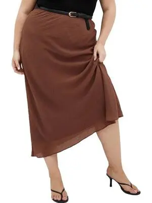 City Chic City Chic Kyra Crinkled Midi Skirt Roseberry