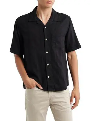 CORRIDOR Stripe Seersucker Camp Shirt - Black