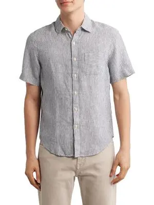 ALEX CRANE Ola Linen Short Sleeve Button-up Shirt - Lines