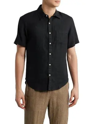 ALEX CRANE Ola Linen Short Sleeve Button-up Shirt - Night