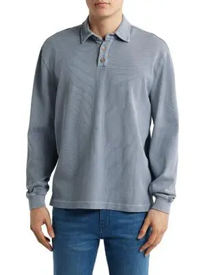 ALEX CRANE Caza Rib Organic Cotton Long Sleeve Polo - Wave