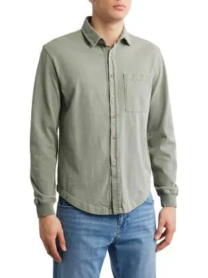 ALEX CRANE Caza Rib Organic Cotton Knit Button-up Shirt - Jade