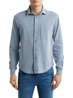 ALEX CRANE Caza Rib Organic Cotton Knit Button-up Shirt - Wave