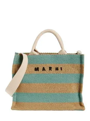 Marni Small Logo Stripe Woven Tote - Teal/ Blue