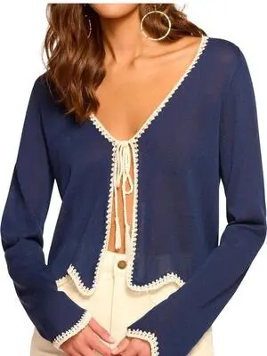 Ramy Brook Tara Crochet-trim Cardigan - Spring Navy Wave