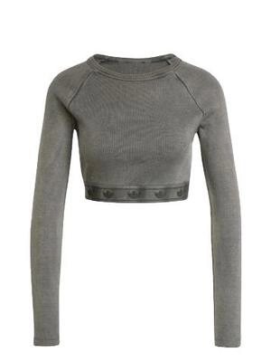 Adidas Ribbed Long Sleeve Crop Top Black