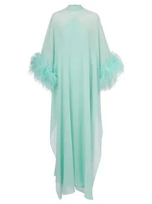 TALLER MARMO Taller Marmo Penelope Feather-Trimmed Silk Kaftan Blue