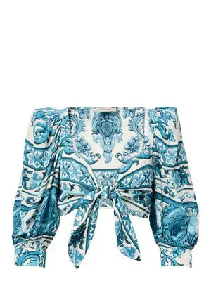ADRIANA DEGREAS Printed Crop Top - Blue