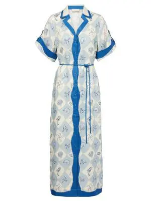 ALEMAIS Pia Printed Linen Shirt Dress - Blue