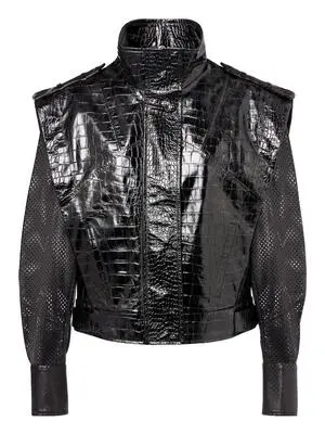 Givenchy Cropped Leather Jacket - Black
