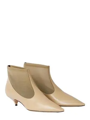 THE ROW Leather And Mesh Ankle Boots - Beige