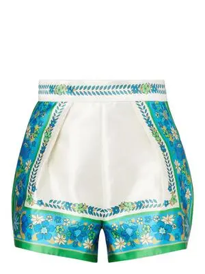 ALEMAIS Alémais Vivianna Printed High-rise Shorts - White