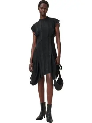 ALLSAINTS Fleur Textured Asymmetric Hem Dress - Black
