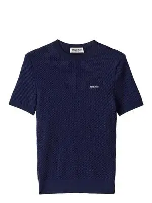 Miu Miu Cashmere And Silk Cable-knit Crew-neck Sweater - Navy