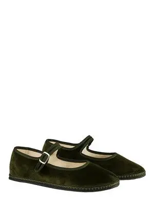 VIBI VENEZIA Mary Jane Velvet Flats Green