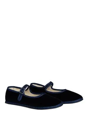 VIBI VENEZIA Mary Jane Velvet Flats - Navy