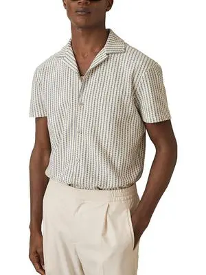 REISS Striped Camp Shirt - White/soft Blue