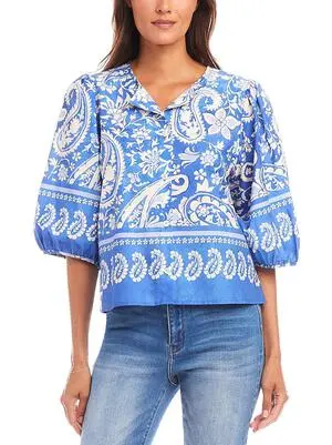 Karen Kane Puffed Sleeve Paisley Print Blouse - Floral Print